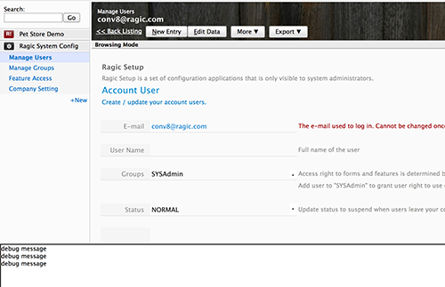 Workflow debug console for server-side Javascript developers