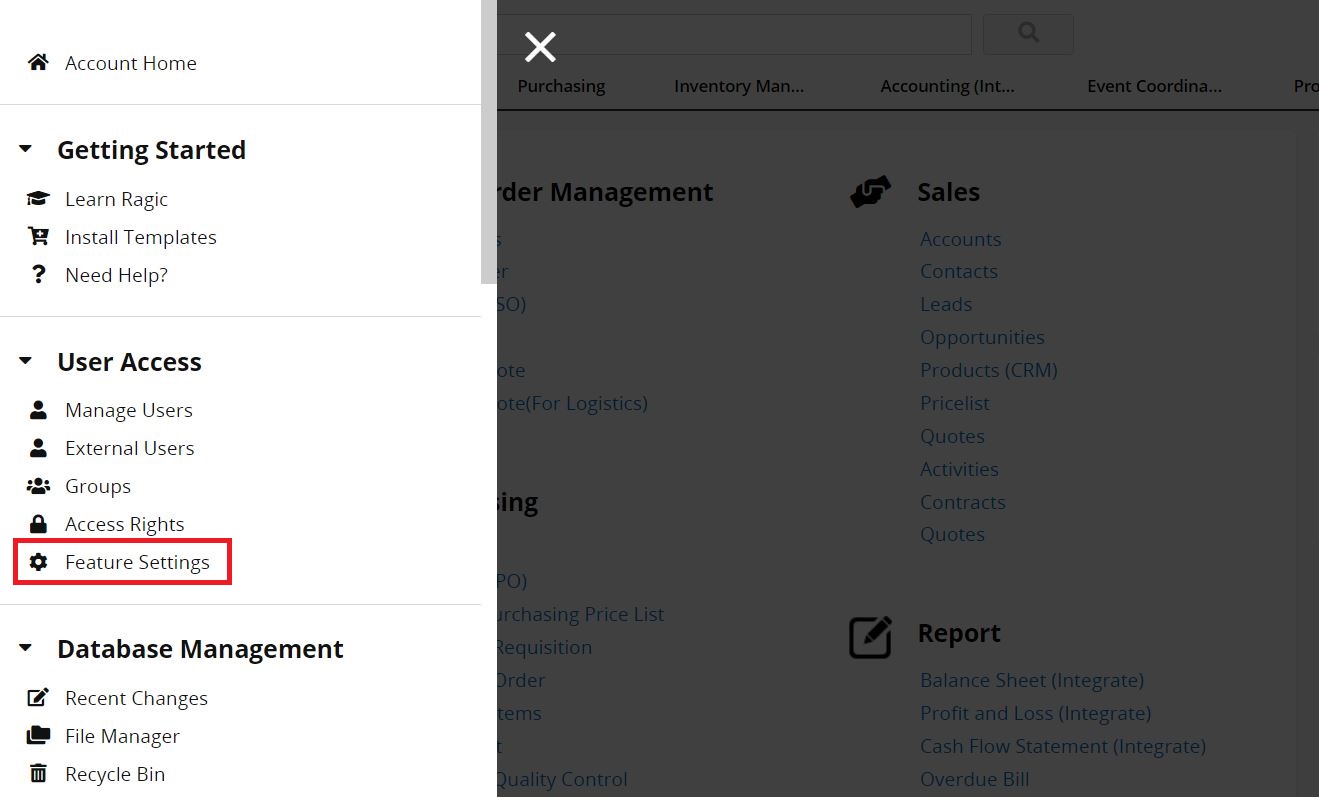 Feature Access Settings