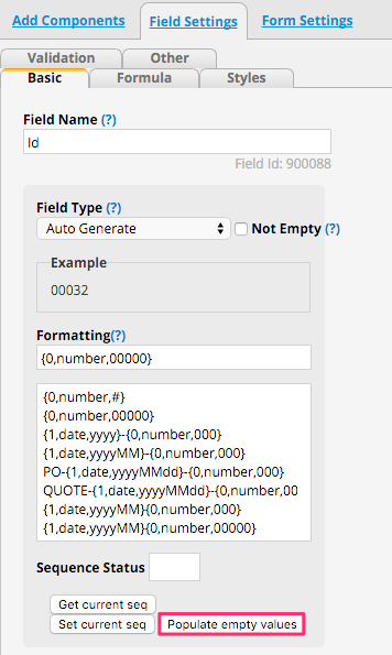 Auto Generated Field Values